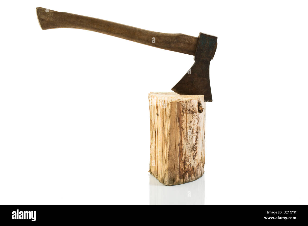 Axe with wood block on white background, close up Stock Photo - Alamy