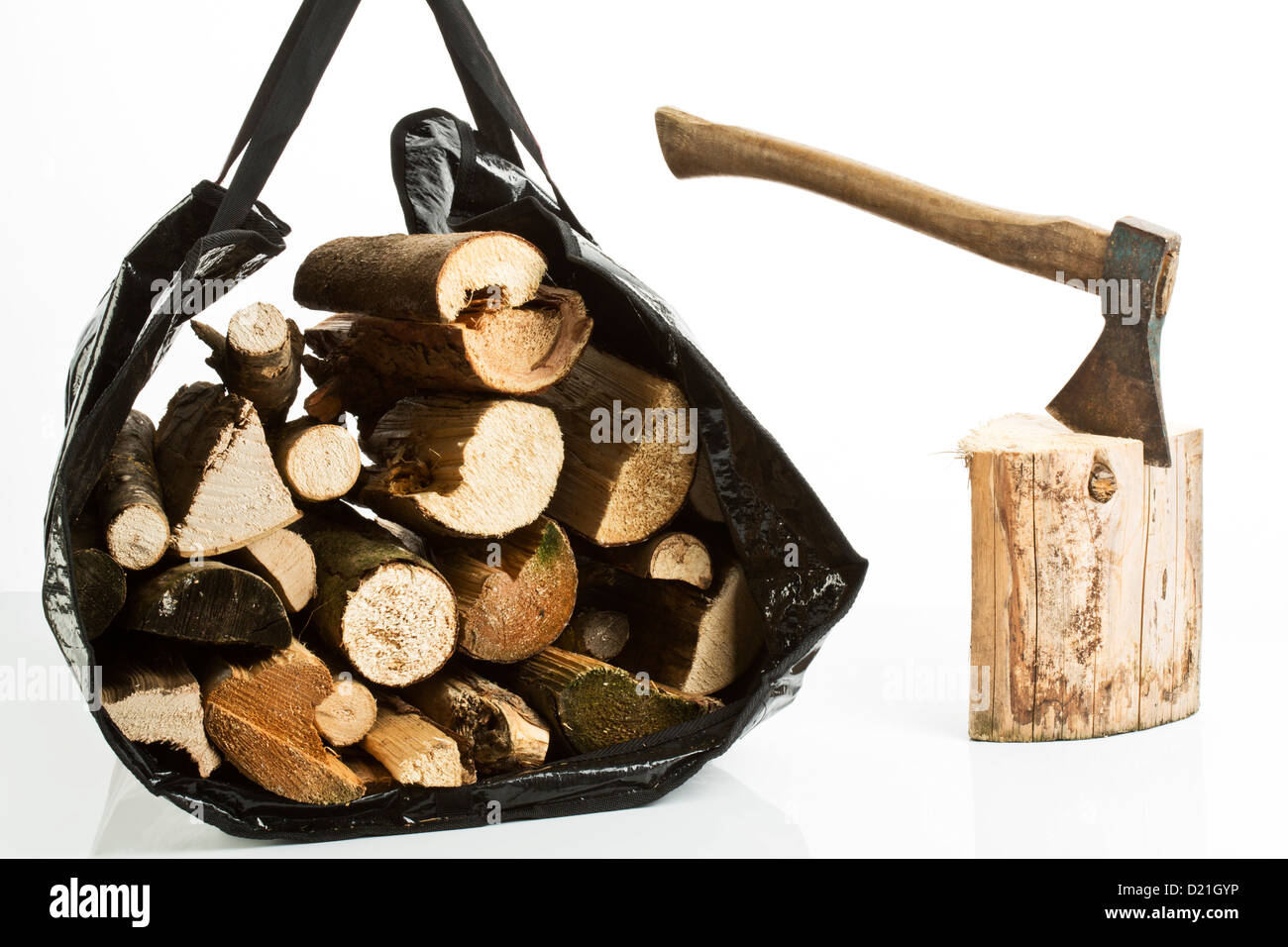 Axe with wood block on white background, close up Stock Photo - Alamy