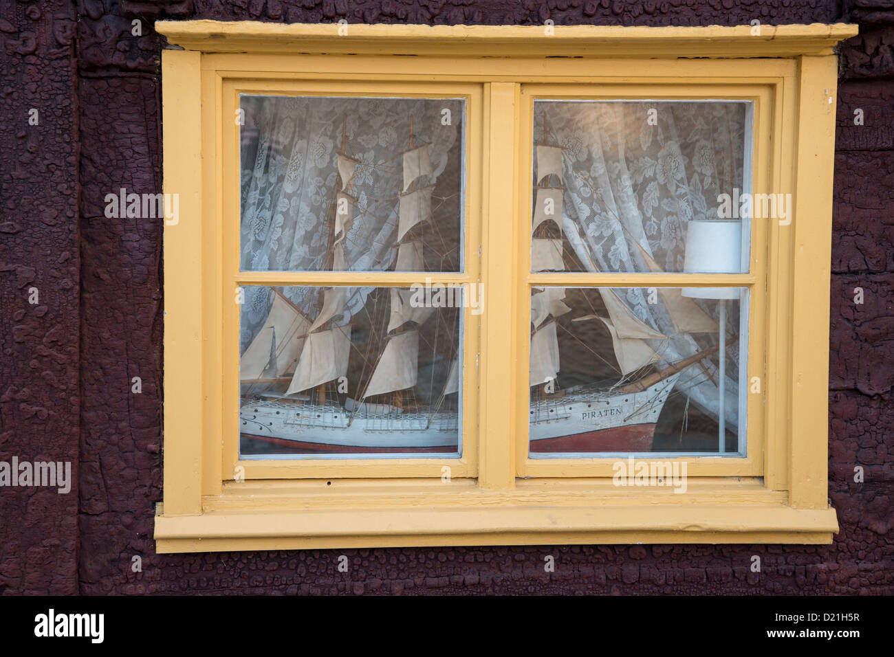 Model of sailing ship in a window, Visby, Gotland, Sweden, Europe Stock ...