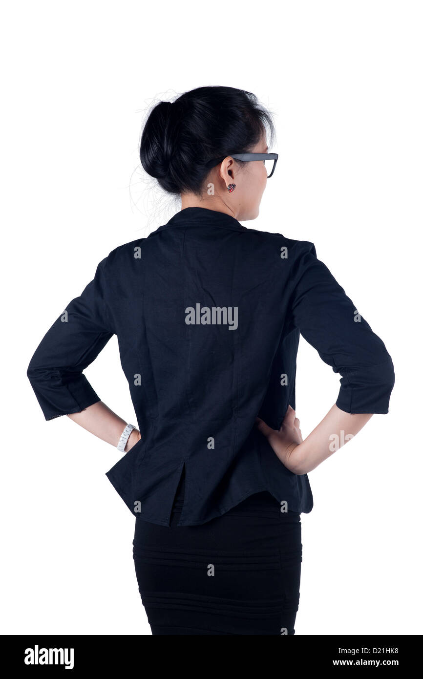 Rear / Back view of business woman standing. Isolated white background ... Rear / Back view of business woman standing. Isolated white background ...
