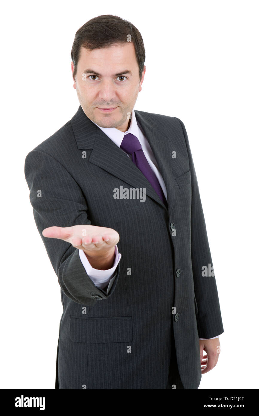 businessman showing is hand, isolated on white Stock Photo - Alamy