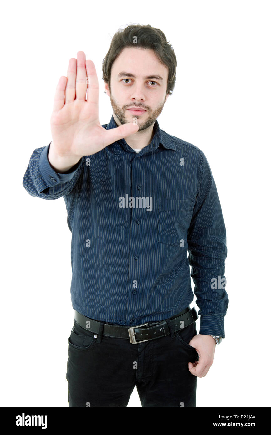 Portrait young man showing stop Cut Out Stock Images & Pictures - Alamy