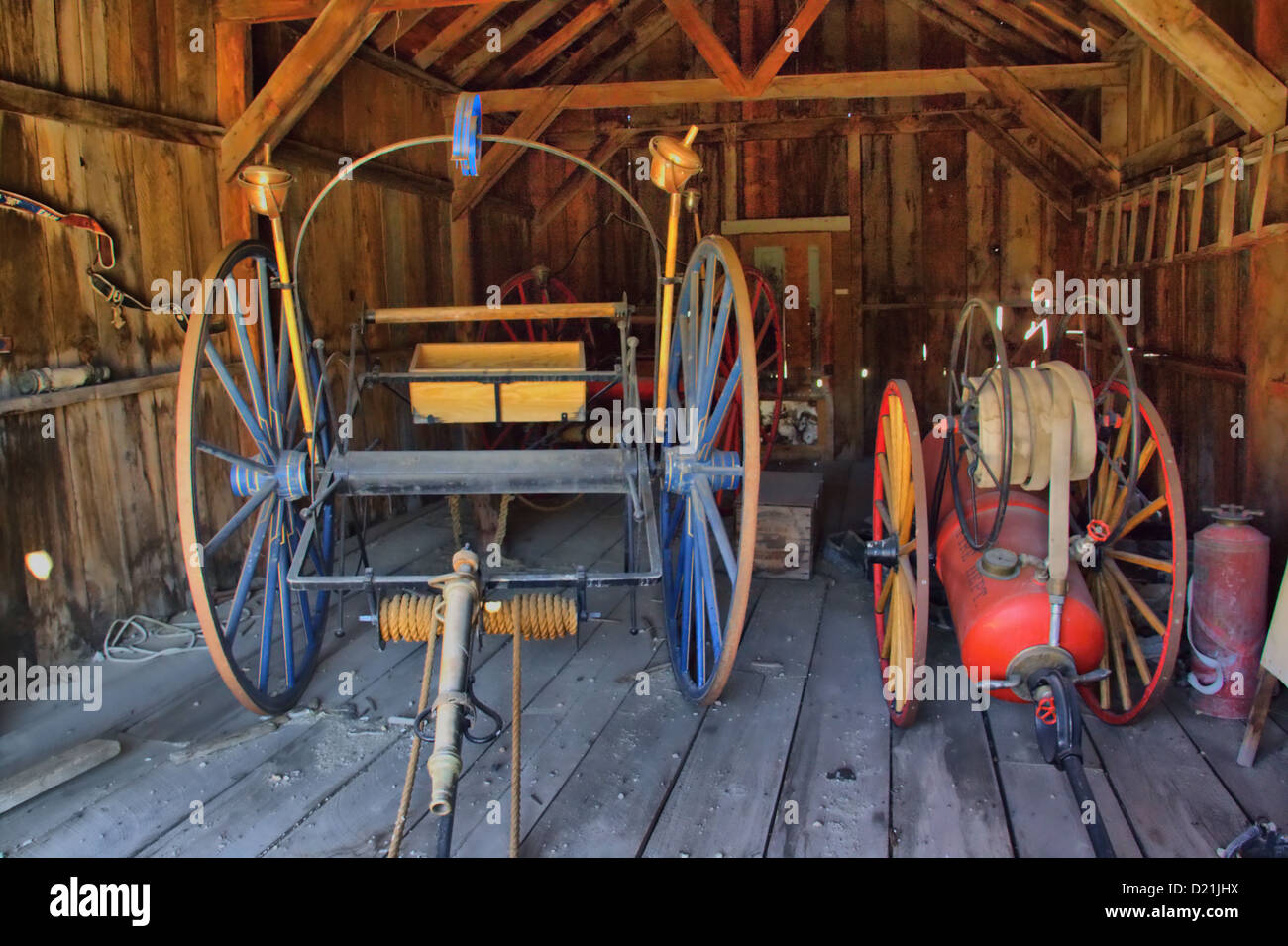 Old fire fighting sprayers in prospectors village Stock Photo - Alamy
