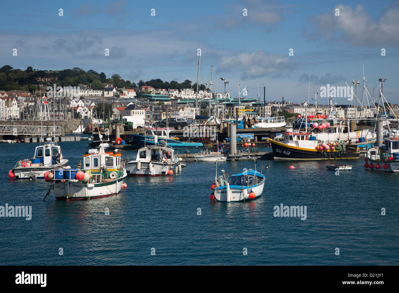 Fishing boats in harbor, St Peter Port, Guernsey, Channel Islands ...