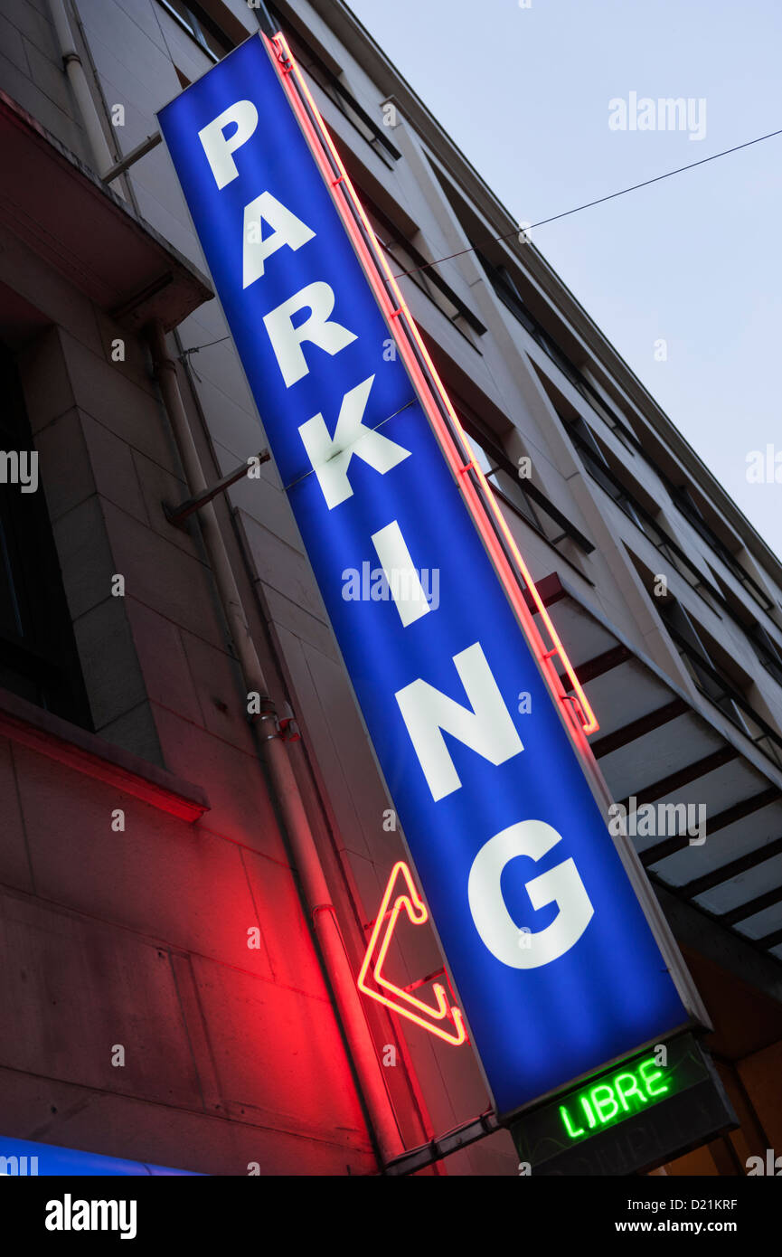 Illuminated car parking sign - Paris, France Stock Photo - Alamy