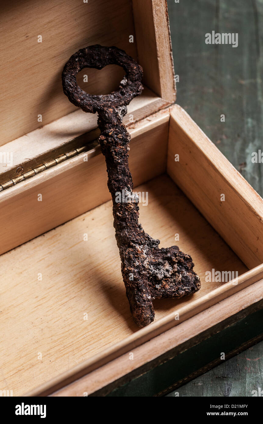 Old rusty key in wooden box Stock Photo - Alamy