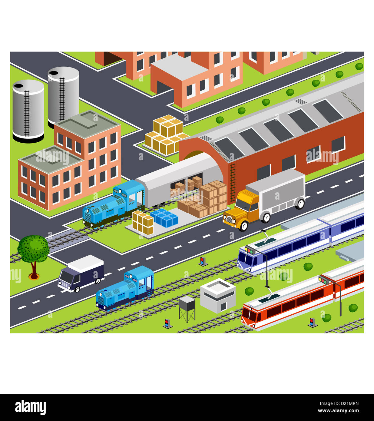 3D station with all buildings and transport Stock Photo - Alamy