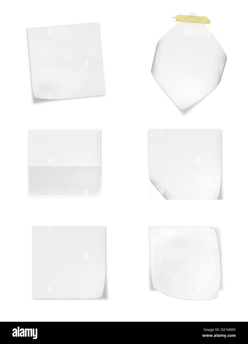 collection of various white note papers on white background. each one ...
