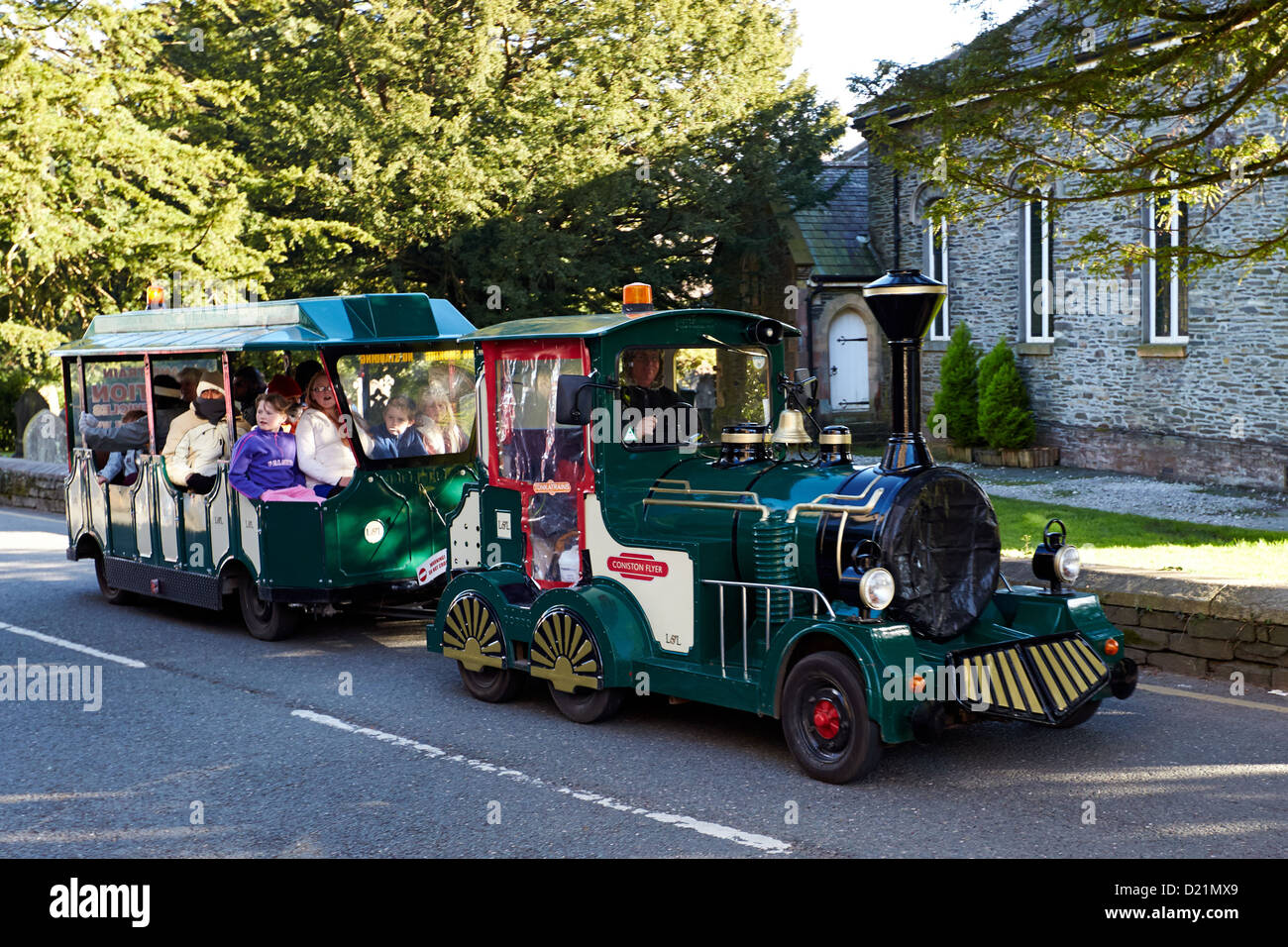 Land train in Coniston, Lake District Stock Photo - Alamy