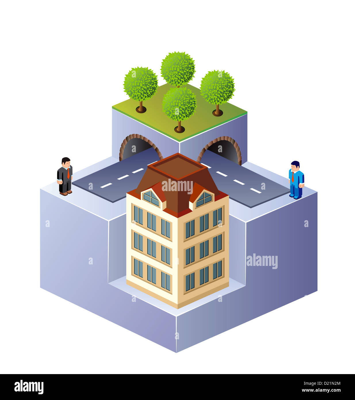 Town in isometric view with the landscape Stock Photo - Alamy