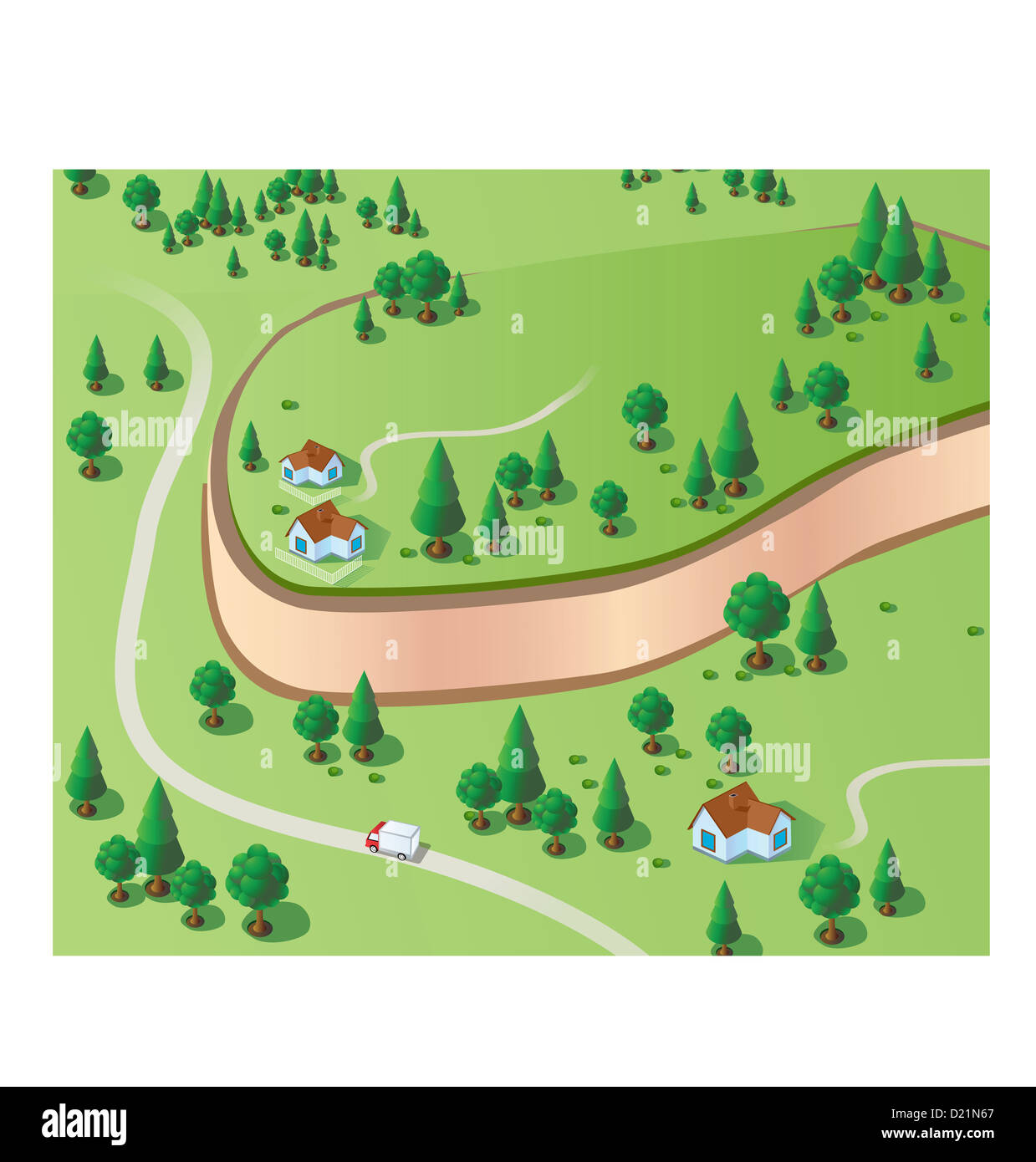 Rural landscape with houses and trees in the isometric Stock Photo - Alamy