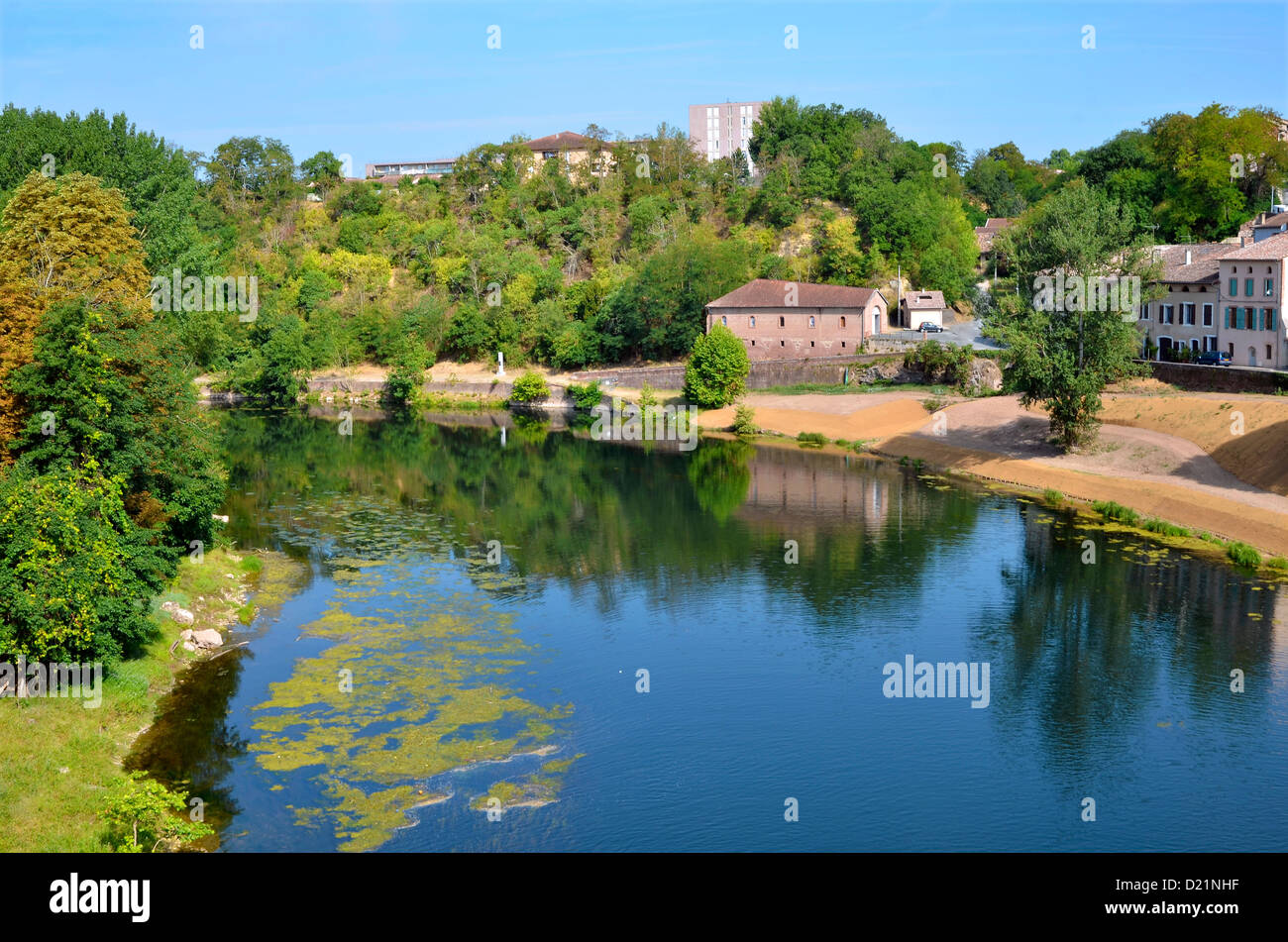 River Tarn seen from a bridge of the town Gaillac in southern France ...