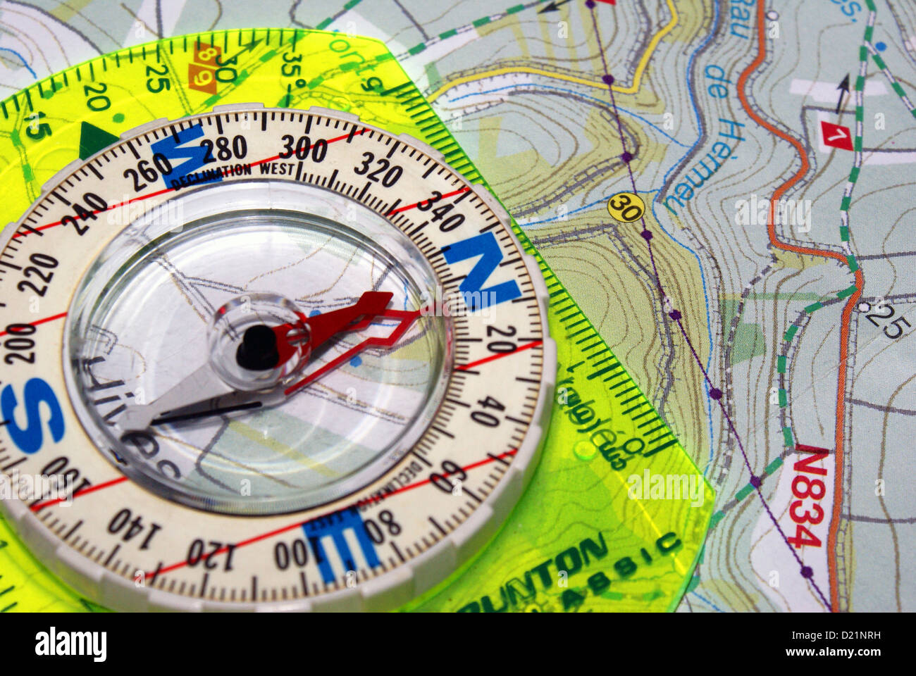 compass on a detailed map Stock Photo - Alamy