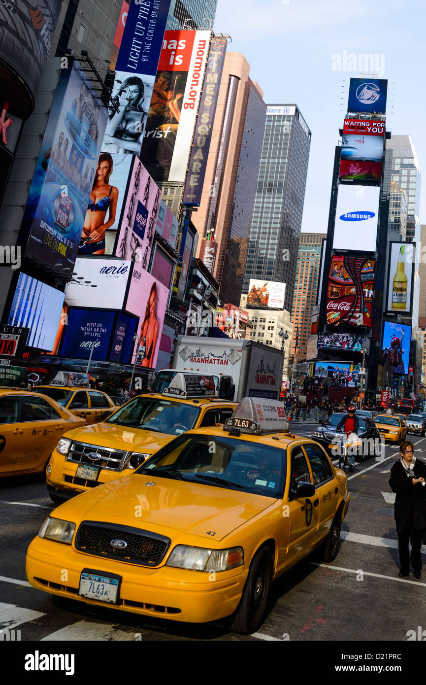 Times Square with taxi cabs, New York, USA Stock Photo - Alamy