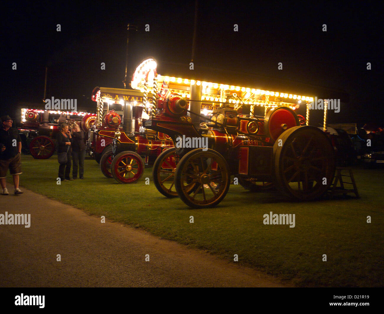 Showmen's steam traction engines at night at Lincoln Steam and Vintage ...