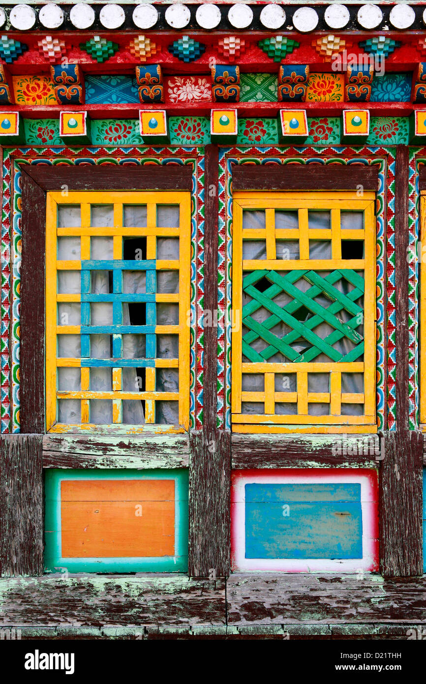A decorative wooden window at Pemayangtse Monastery in Pelling, Sikkim ...