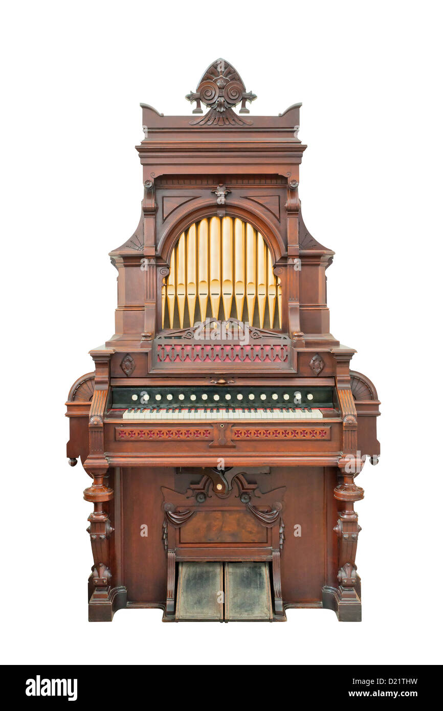 Vintage organ isolated on white with clipping path Stock Photo - Alamy