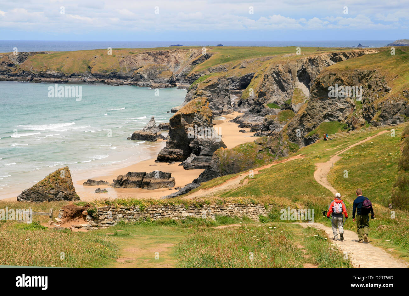 Bedruthan Steps with walkers Cornwall England UK Stock Photo - Alamy