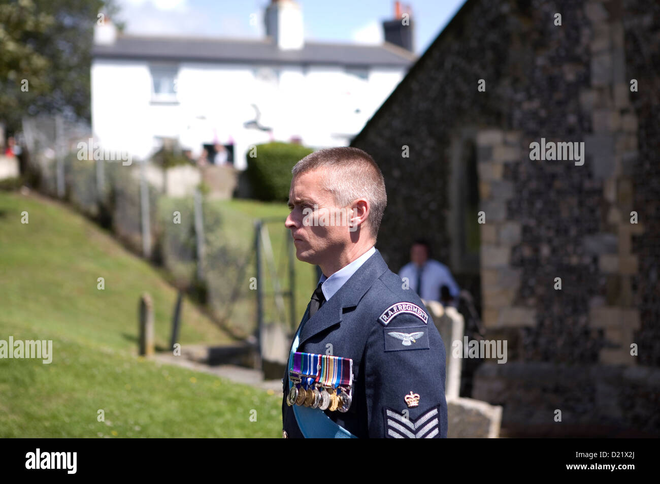 An RAF Sergeant with many decorations at a military funeral Stock Photo ...