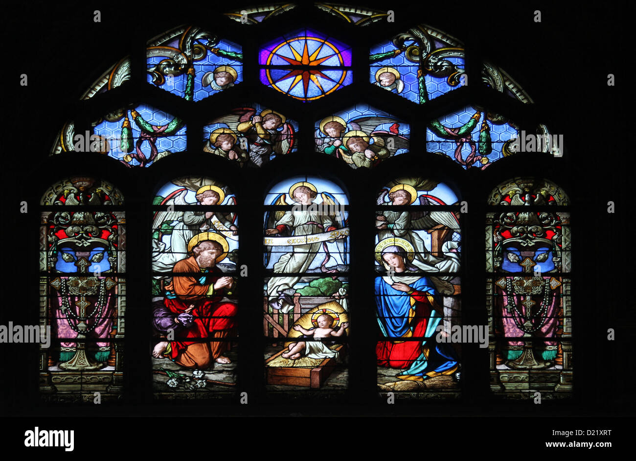 Nativity Scene, stained glass window in Saint-Eustache church, Paris ...