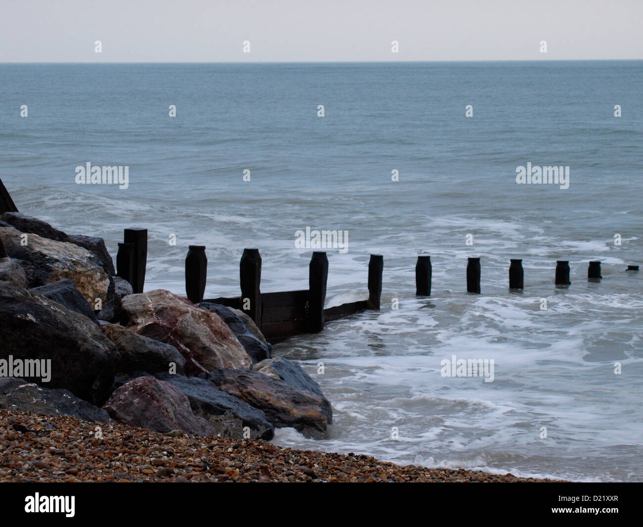 Sea defences, Hayling Island beach, Hampshire, UK Stock Photo - Alamy