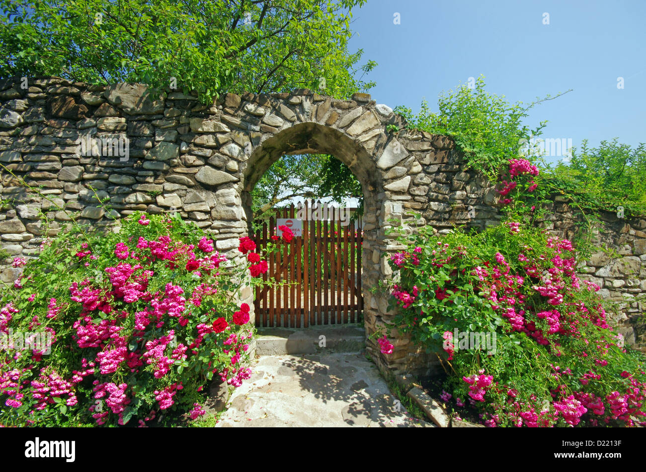 Ancient wall with flowers (Humor Monastery in Moldavia Stock Photo - Alamy