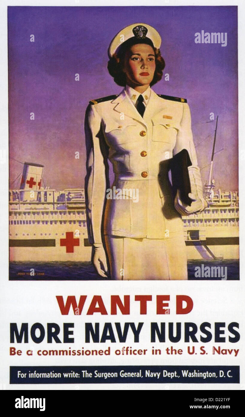 NAVY NURSES United States Navy recruiting poster about 1943 Stock Photo ...