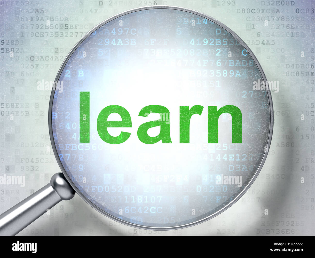 Magnifying optical glass with words learn on digital background, 3d ...