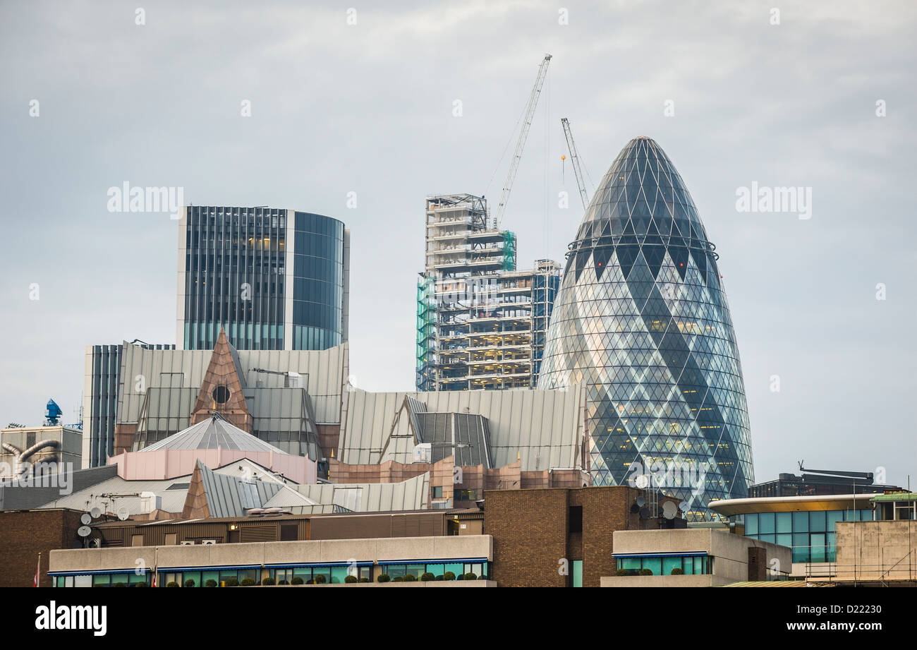 London skyline with the Gherkin, viewed from the south side of the ...