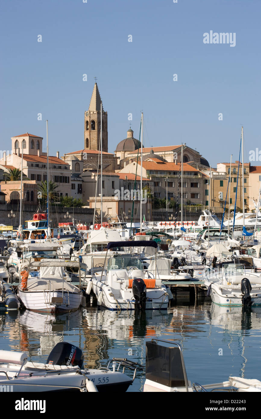 Sardinia: Alghero - view to centro storico across the port/marina Stock ...