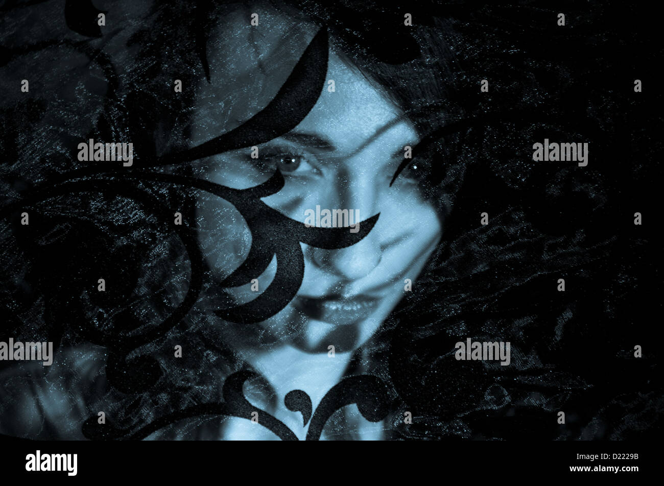 girl under blue light with shadows Stock Photo - Alamy