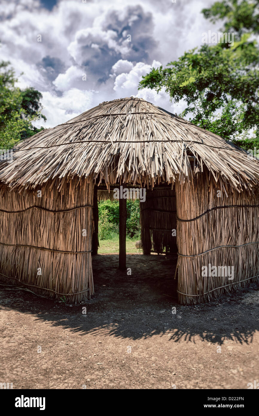 Indigenous tribe huts, at Centro Ceremonial Indigena de Tibes, Ponce ...
