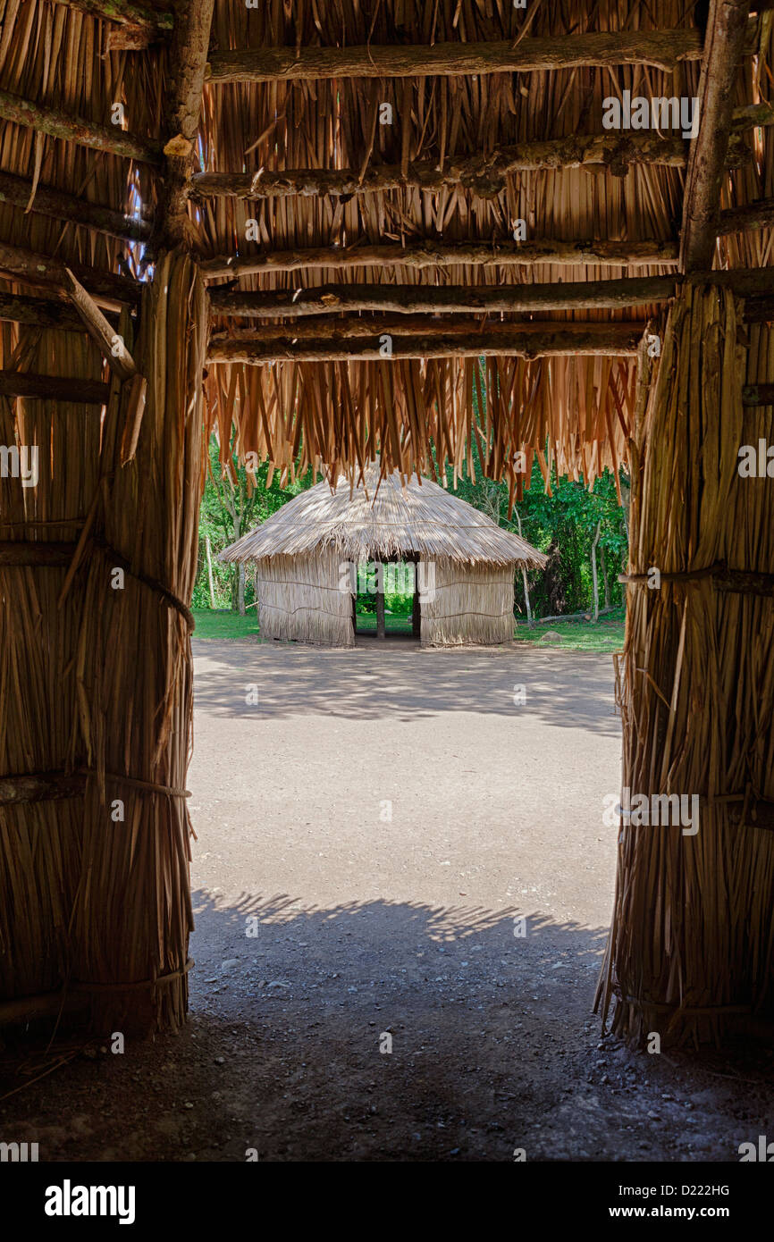 Indigenous tribe huts, at Centro Ceremonial Indigena de Tibes, Ponce ...