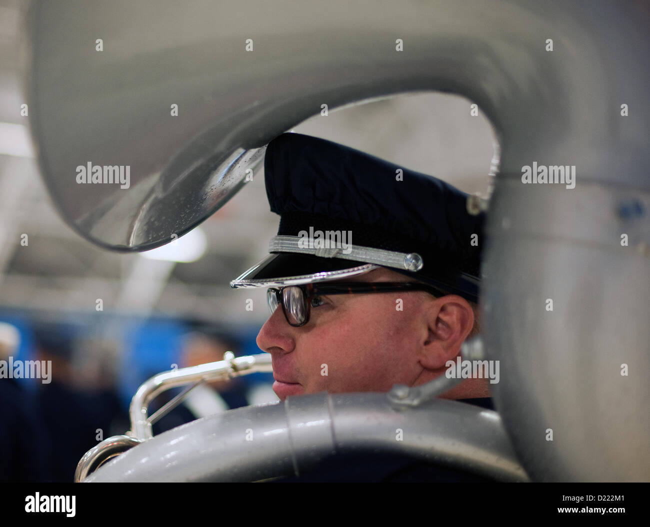 A Tuba player from the U.S. Air Force Band practices for the 57th ...