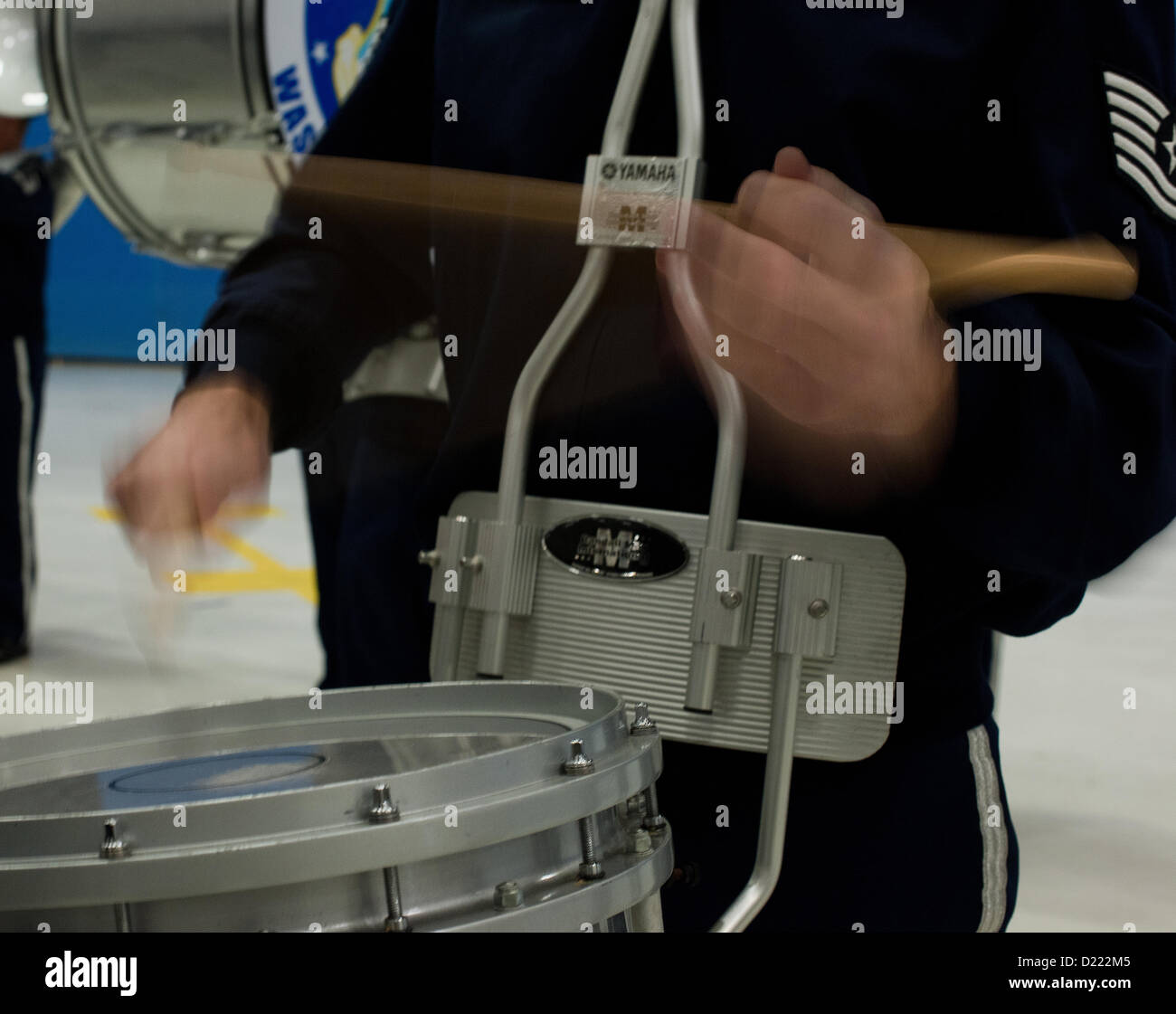 A U.S. Air Force Band drummer practices for the 57th Presidential ...