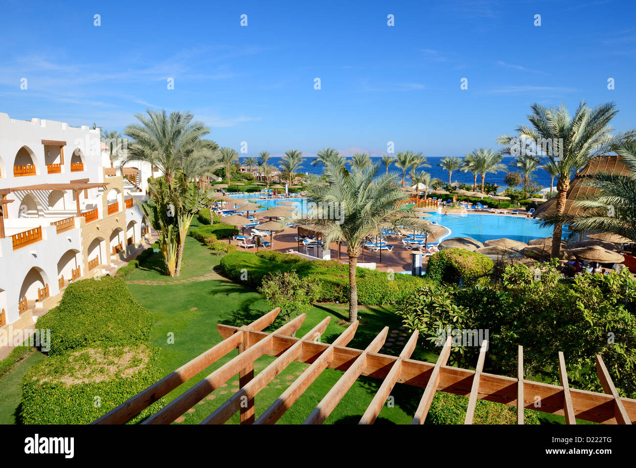 The beach with swimming pool at luxury hotel, Sharm el Sheikh, Egypt ...