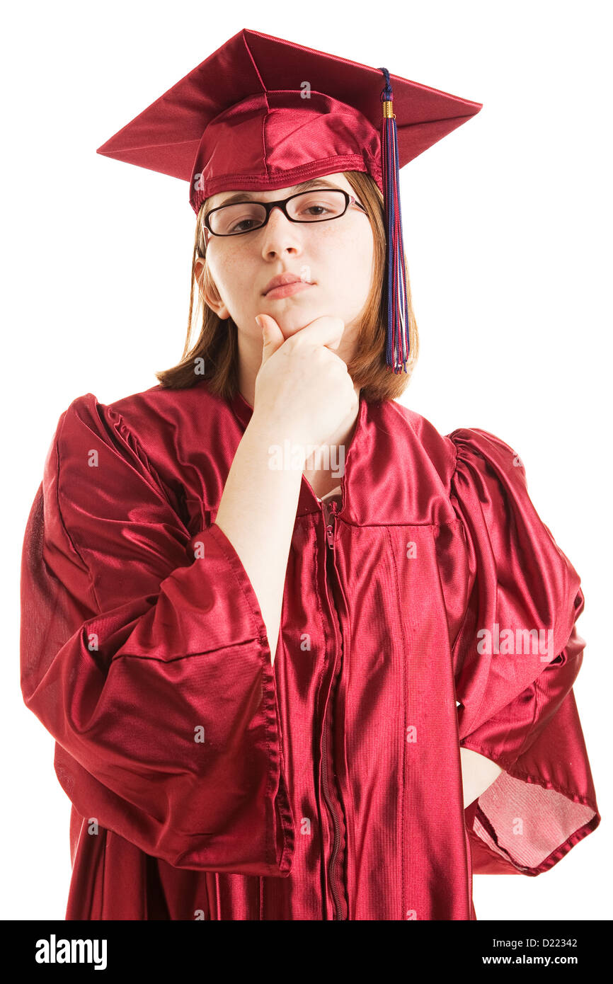 Smart young adult college or high school graduate. Isolated on white ...