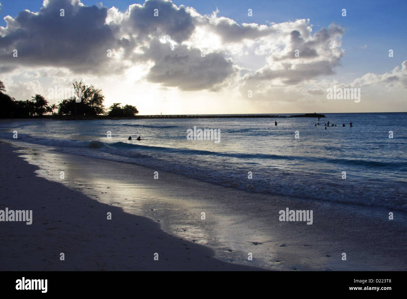swimmers in the sea at dusk, Needham's Point, Barbados Stock Photo - Alamy