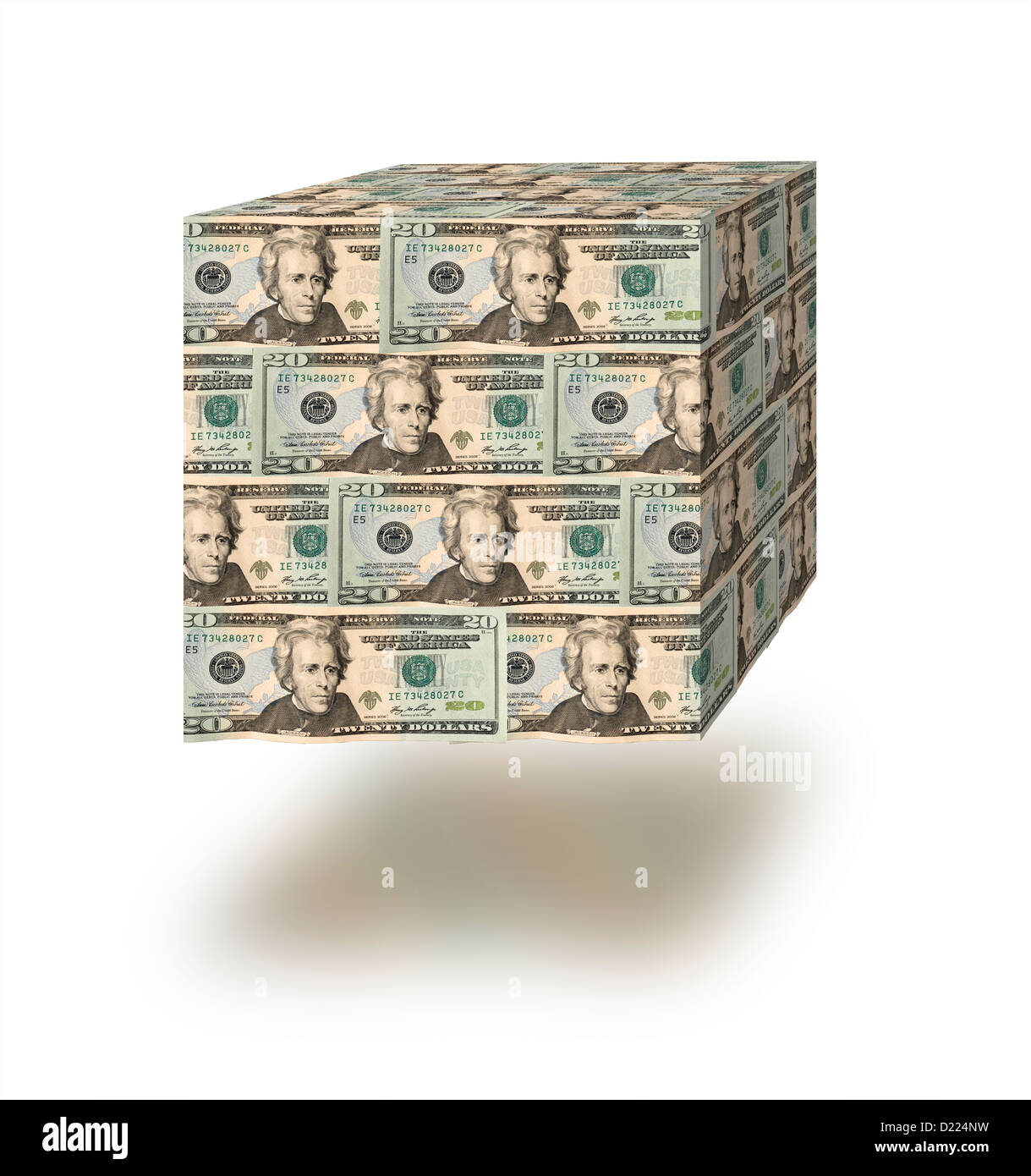 Cube of money against a white background Stock Photo - Alamy