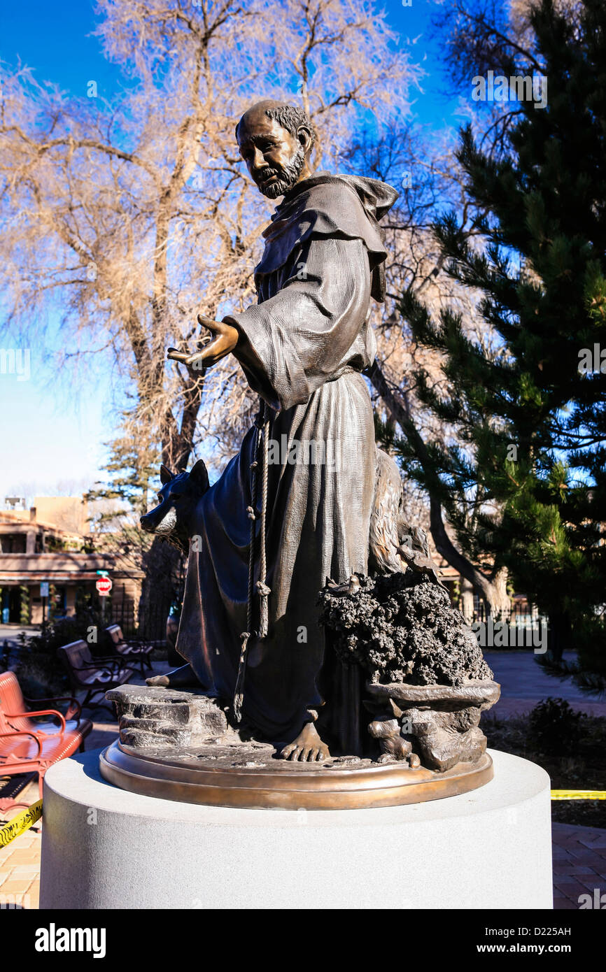 Statue of Saint Francis outside the Catholic church in Santa Fe NM ...