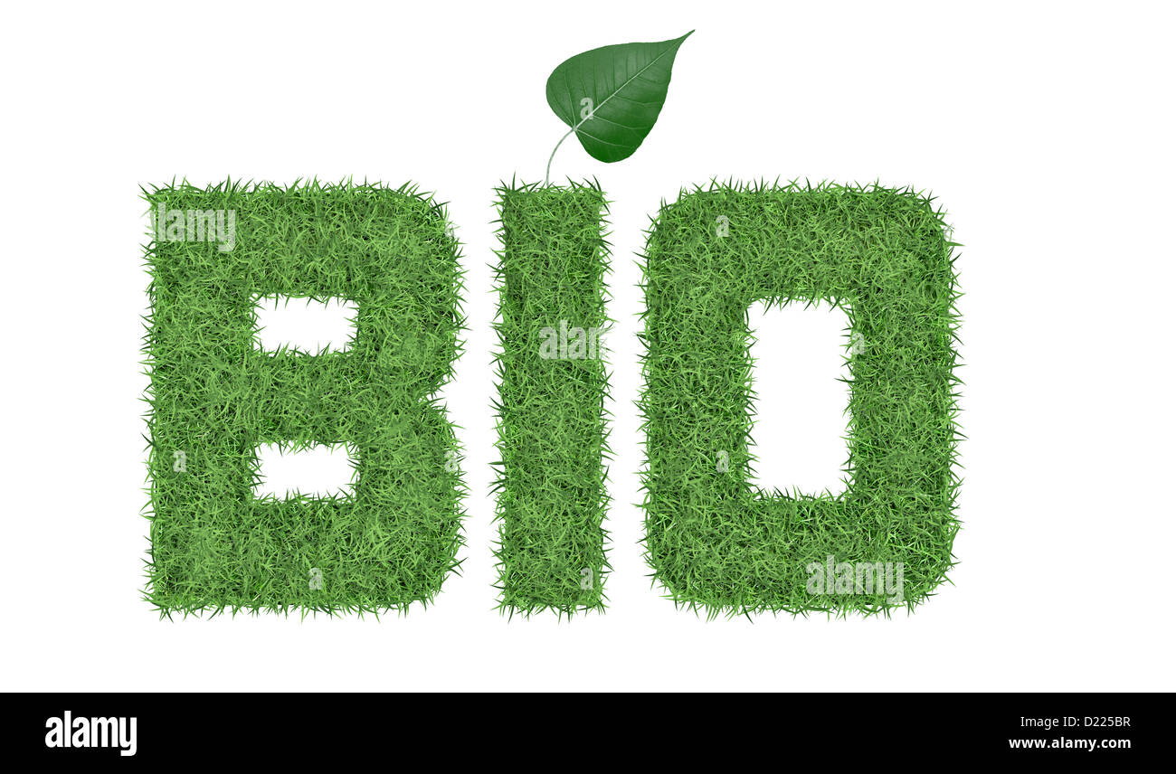 Text BIO of green grass with leaves Stock Photo - Alamy