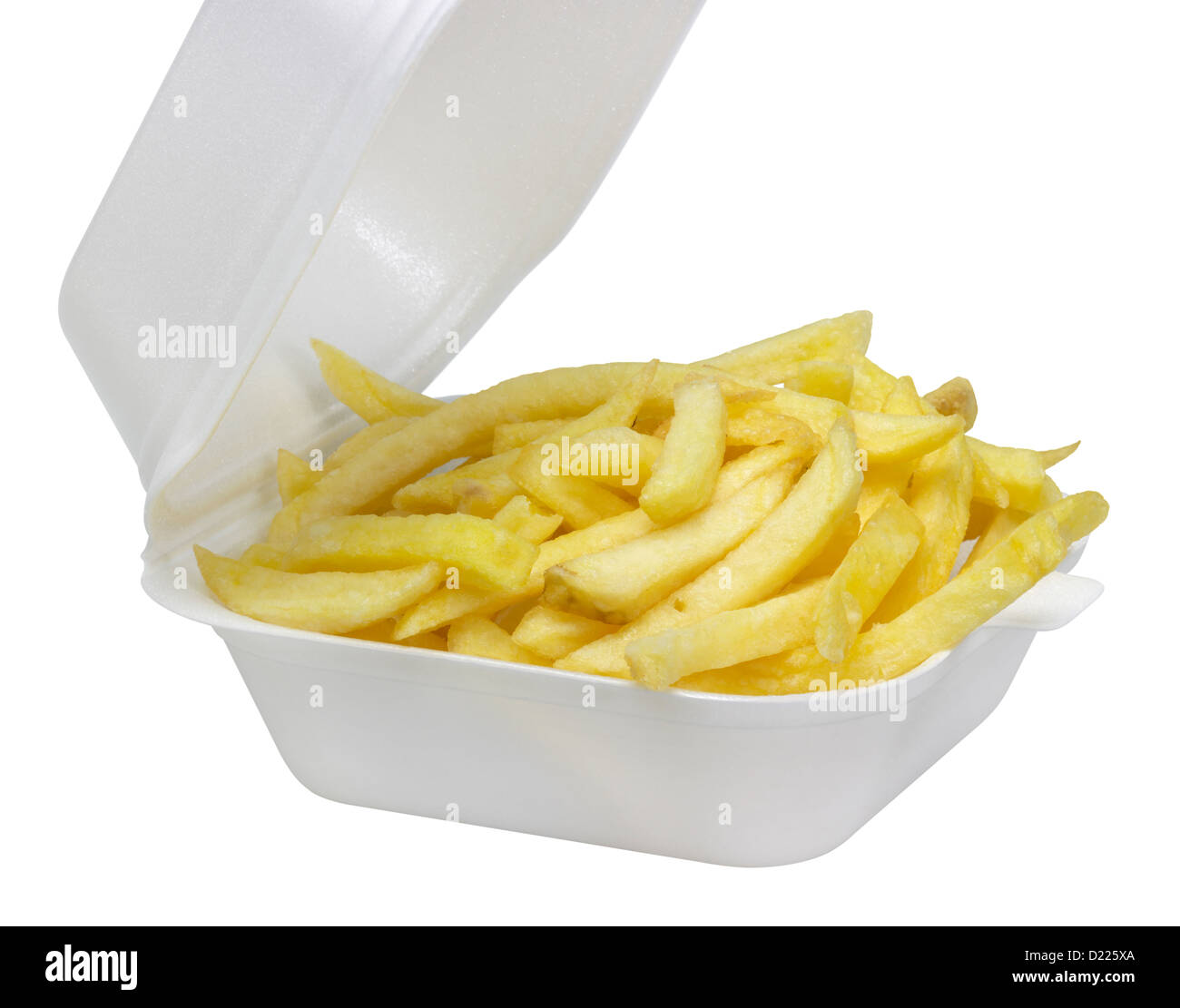 some french fries in a white plastic box in white back Stock Photo - Alamy