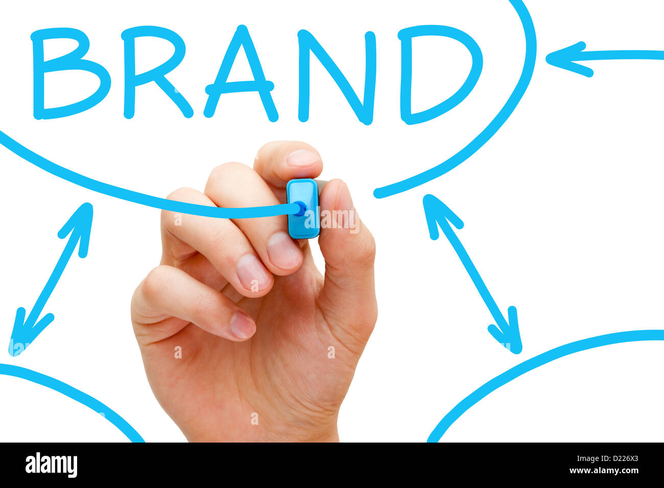 Male hand drawing Brand flow chart on transparent wipe board Stock ...