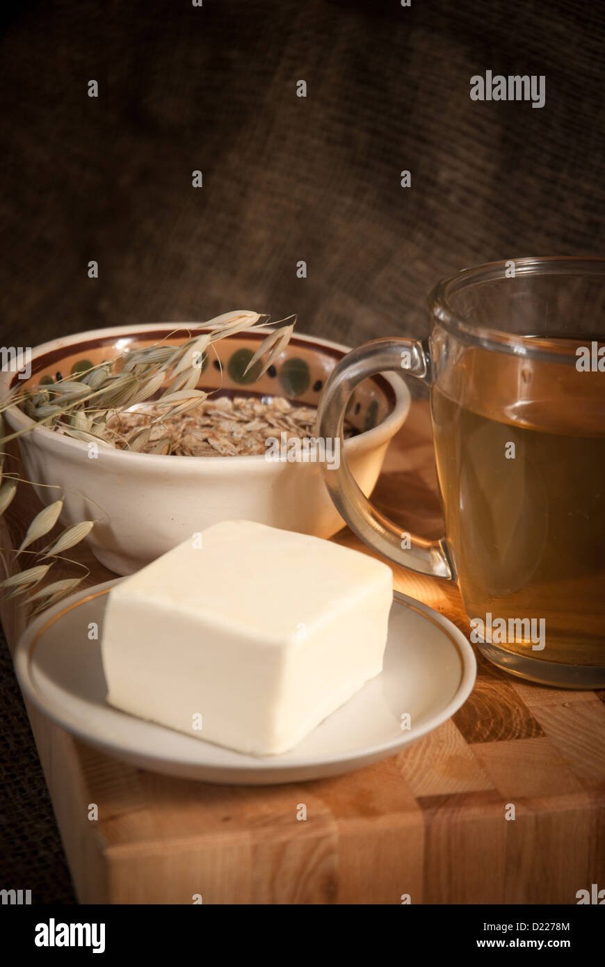 healthy meal with bread,tea and cereals Stock Photo - Alamy