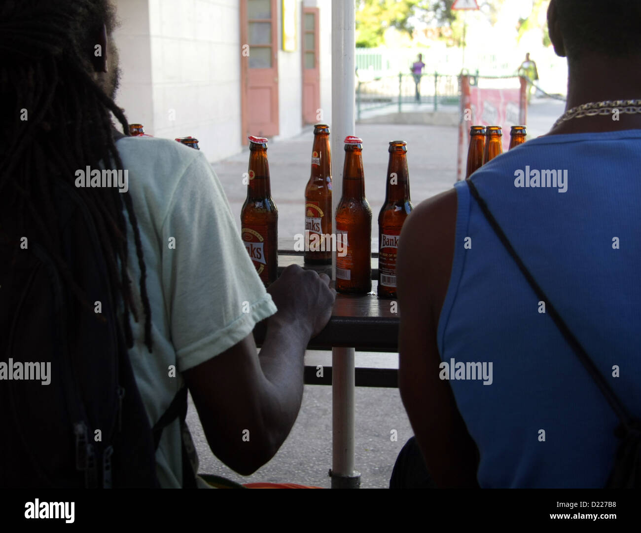 table full of Banks beer at a bar in Bridgetown Barbados Stock Photo ...