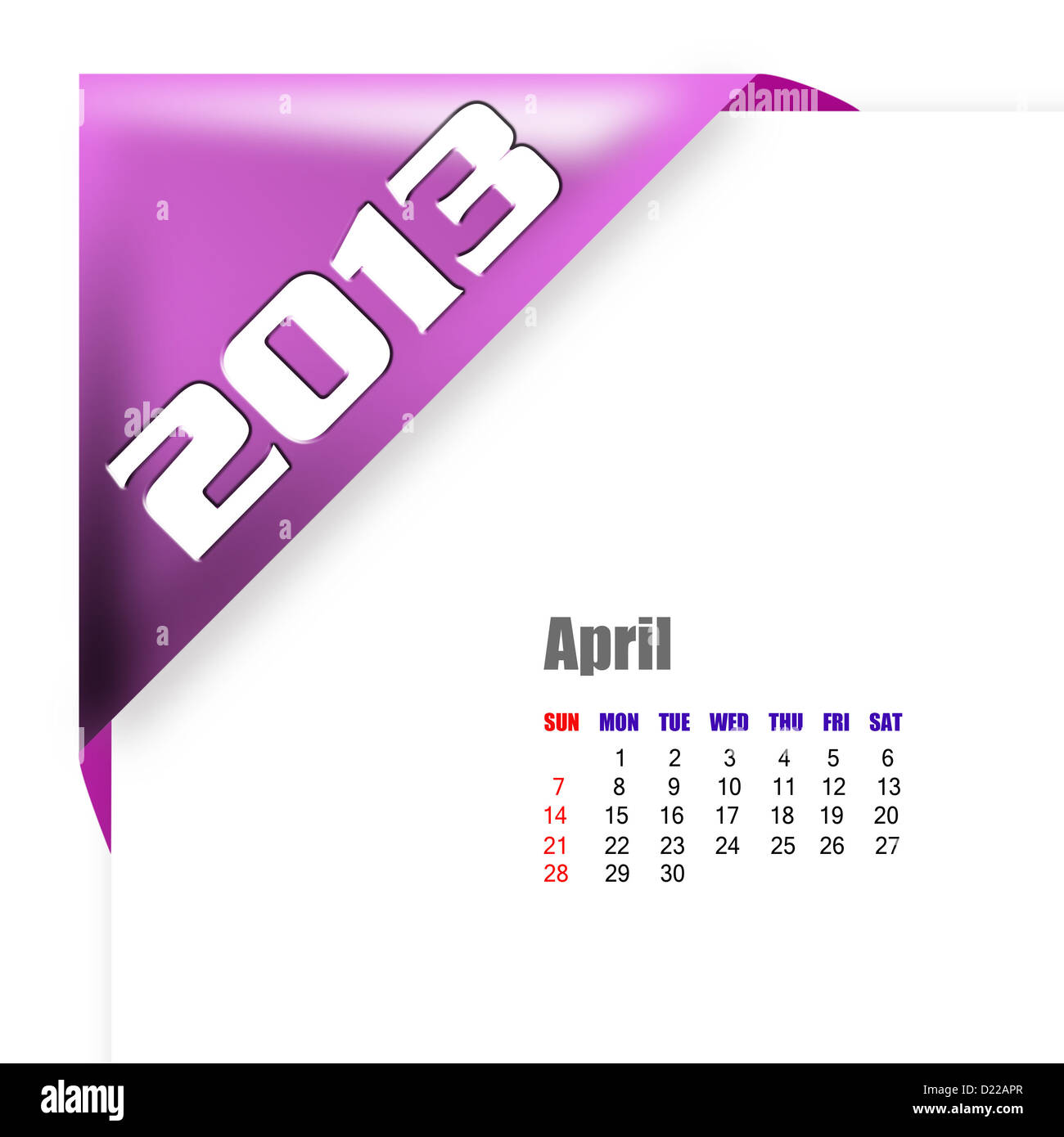 2013 April calendar Stock Photo - Alamy