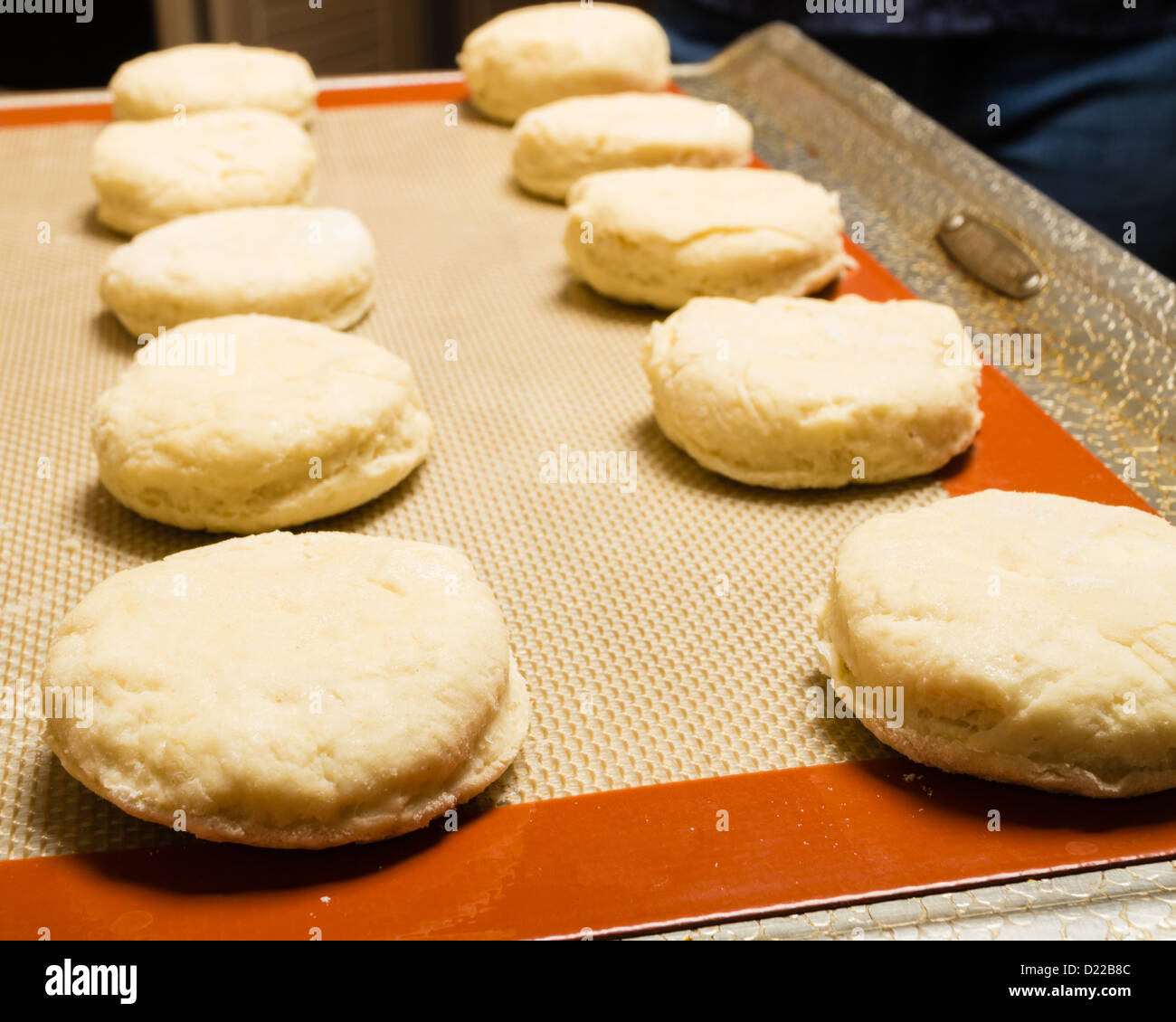 A tray of biscuits ready for the oven to begin baking Stock Photo - Alamy