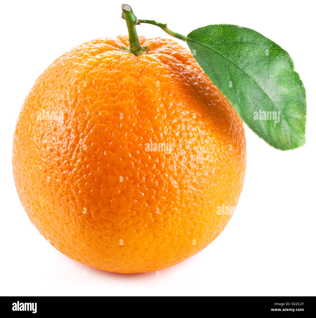 Orange with leaf on a white background Stock Photo - Alamy