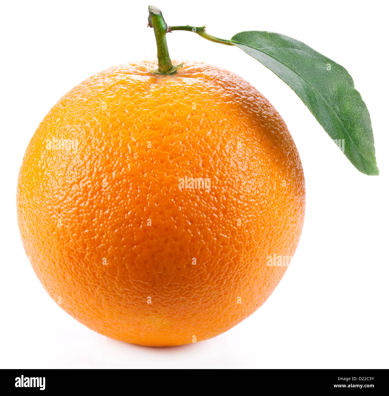 Orange with leaf on a white background Stock Photo - Alamy