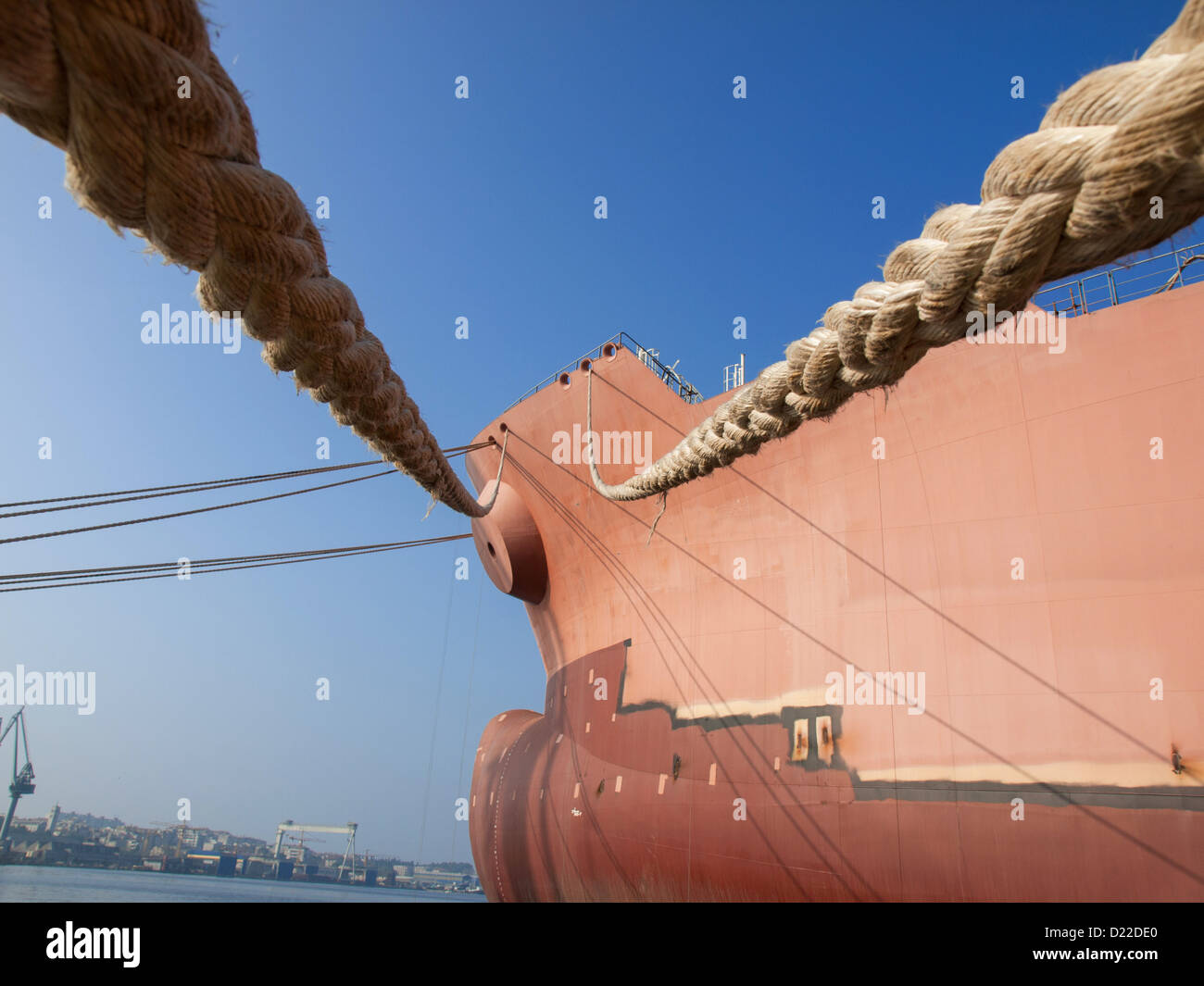 ropes on the bow on a new ship in the shipyard Stock Photo - Alamy